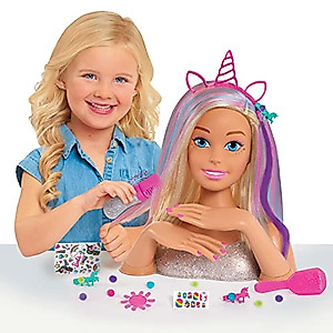 Barbie Deluxe 20-Piece Glitter and Go Styling Head, Blonde Hair and Unicorn Headband, Kids Toys for Ages 5 Up by Just Play