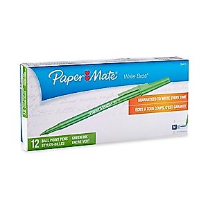 Paper Mate Write Bros Ballpoint Pens, Medium Point (1.0mm), Green, 12 Count (3341131)
