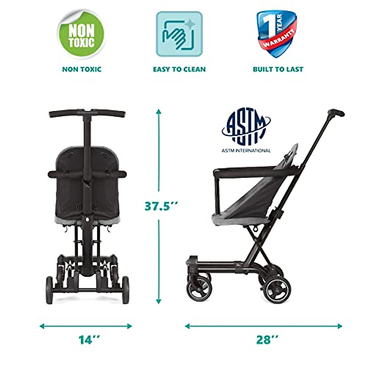 Dream On Me Lightweight And Compact Coast Rider Stroller With One Hand Easy Fold, Adjustable Handles And Soft Ride Wheels, Grey