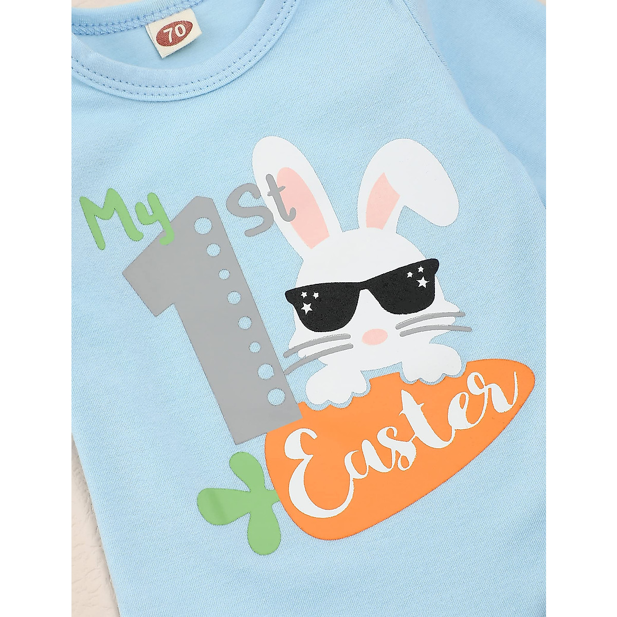 Gavol My First Easter Baby Boy Outfit Rabbit Romper+Stripe Pants +Rabbit Ear Hat 3pcs Clothing Set 0-12months