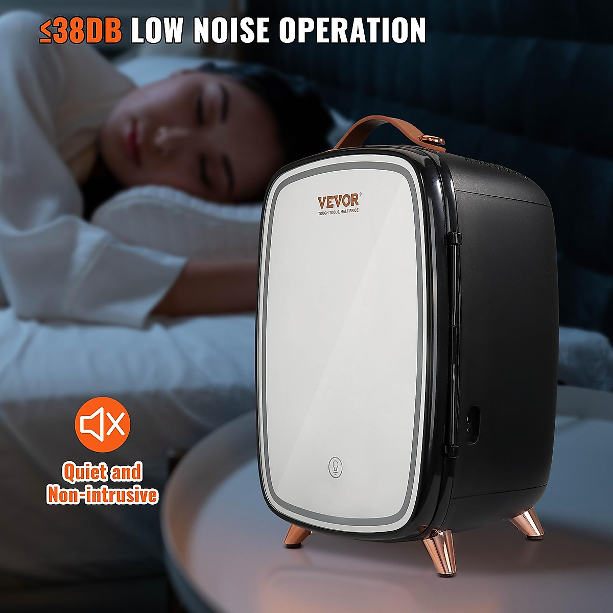 VEVOR Mini Fridge 6L Skincare Refrigerator with LED Light and HD Mirror, AC/DC Makeup Cooler for Skin Care Cosmetic Storage, Chill Face Mask Drink, Small Cooling for Bedroom Dorm Desktop, Black