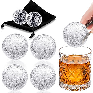 4 Sets Golf Ball Whiskey Chillers Glass Whiskey Rocks with Pouch Chilling Rocks Whiskey Rocks Valentine's Day Gift Set for Men Reusable Bourbon Balls for Chilling Bar Accessories (1.97 Inch)