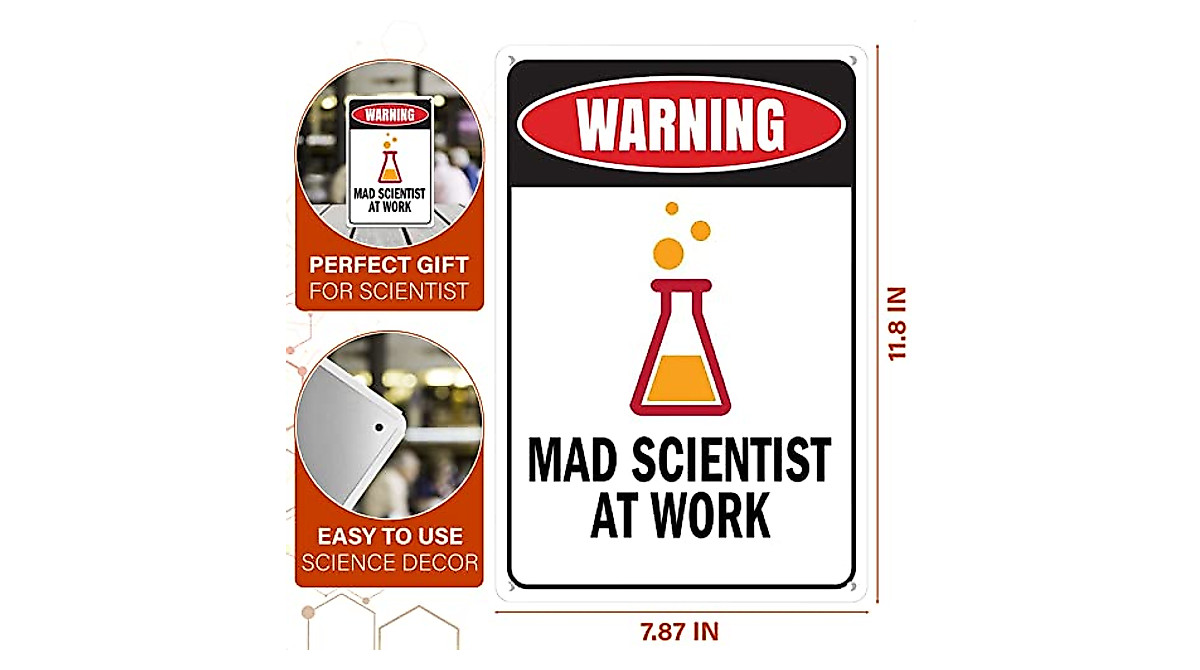 Mad Scientist Wall Decor - 8x12 Metal Sign for Science Fans