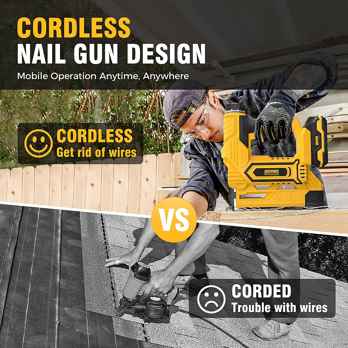 ALLOYPOWER 18GA Nail Gun Battery Powered, 2 in 1 Cordless Brad Nailer/Electric Stapler with 2.0Ah Battery & Charger,1000pcs Nails and 1000pcs Staples Included for HOM