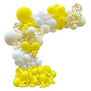 Yellow Balloons Garland Kit, 102pcs Pastel Yellow White Gold Confetti Balloons with 18 + 12 + 10 + 5 Inch for Sunflower Honey Bee Theme Birthday Baby Shower Gender Reveal Party Supplies Decorations