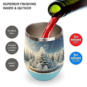 WYUSPGK 304 Stainless Steel Insulated Cup, Snow Wonderland Pine Tree Christmas Print Smooth Rim, Durable & Reusable - Perfect for Office, Home, And Travel