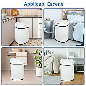 PIKAQTOP Automatic Touchless Infrared Motion Sensor Trash Can 13 Gallon, 50L High-Capacity Finger-Print Resistant Stainless Steel Brushed Bin with Lid, Garbage for Bathroom Bedroom Home Office, WHITE