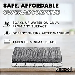 Zeppoli Classic Kitchen Towels - 12 Pack 100% Natural Cotton Kitchen Towel Set, Reusable Wash Cloths, Absorbent Dish Towels, Machine Washable Hand Towels, Kitchen Essentials - 15” by 25” - Gray