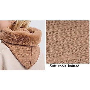 Women One Piece Slouchy Fleece Beanie Hats Scarf Mask Drawstring Warm Hooded Winter Balaclava Pullover Knitted Hat Black