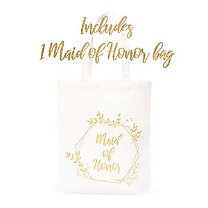 Pop Fizz Designs Bridesmaid Bags | 5 Bridesmaid Tote bags | 1 Maid of Honor Tote Bag (6 pack)