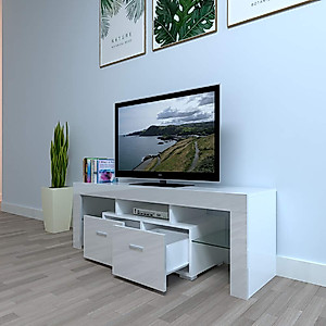 Modern TV Stand - Home TV Cabinet with Clolorful Lights and Storage Drawer, Entertainment Center for up to 60-inch TV Living Room (White)