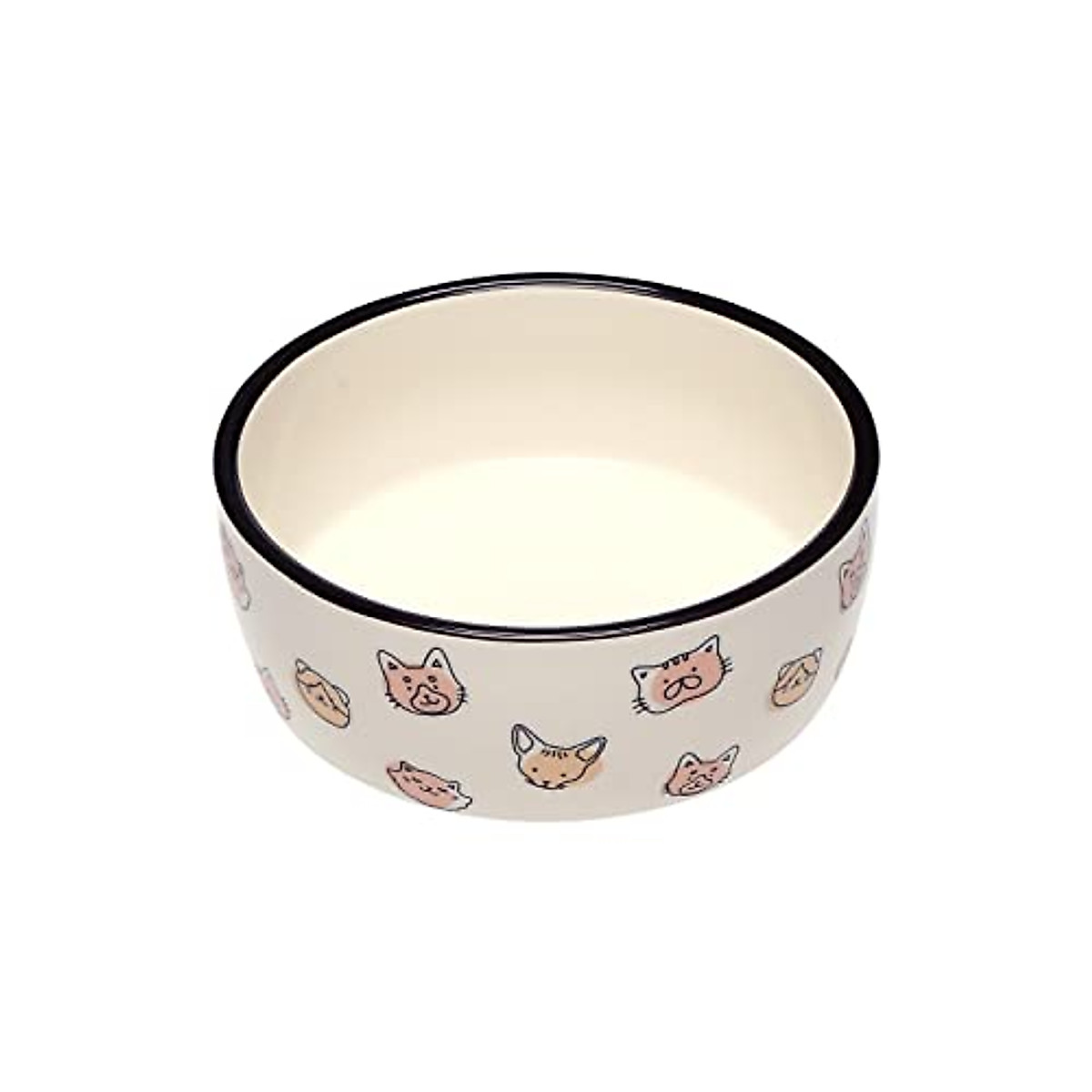 Pearhead Cat Faces Pet Bowl, Cat Water and Food Dish, Pet Owner Cat Accessory, Ceramic, Blush and White
