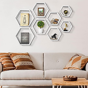 Overstock Wall Mounted Hexagon Floating Shelves 8 PCS - White
