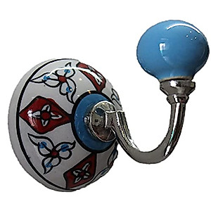 PARIJAT HANDICRAFT Hand Painted Beautifully Multi Colored Ceramic Wall Hook Hanger Key Holder hat Clothes hangings Bath Towel Hook Hanger.