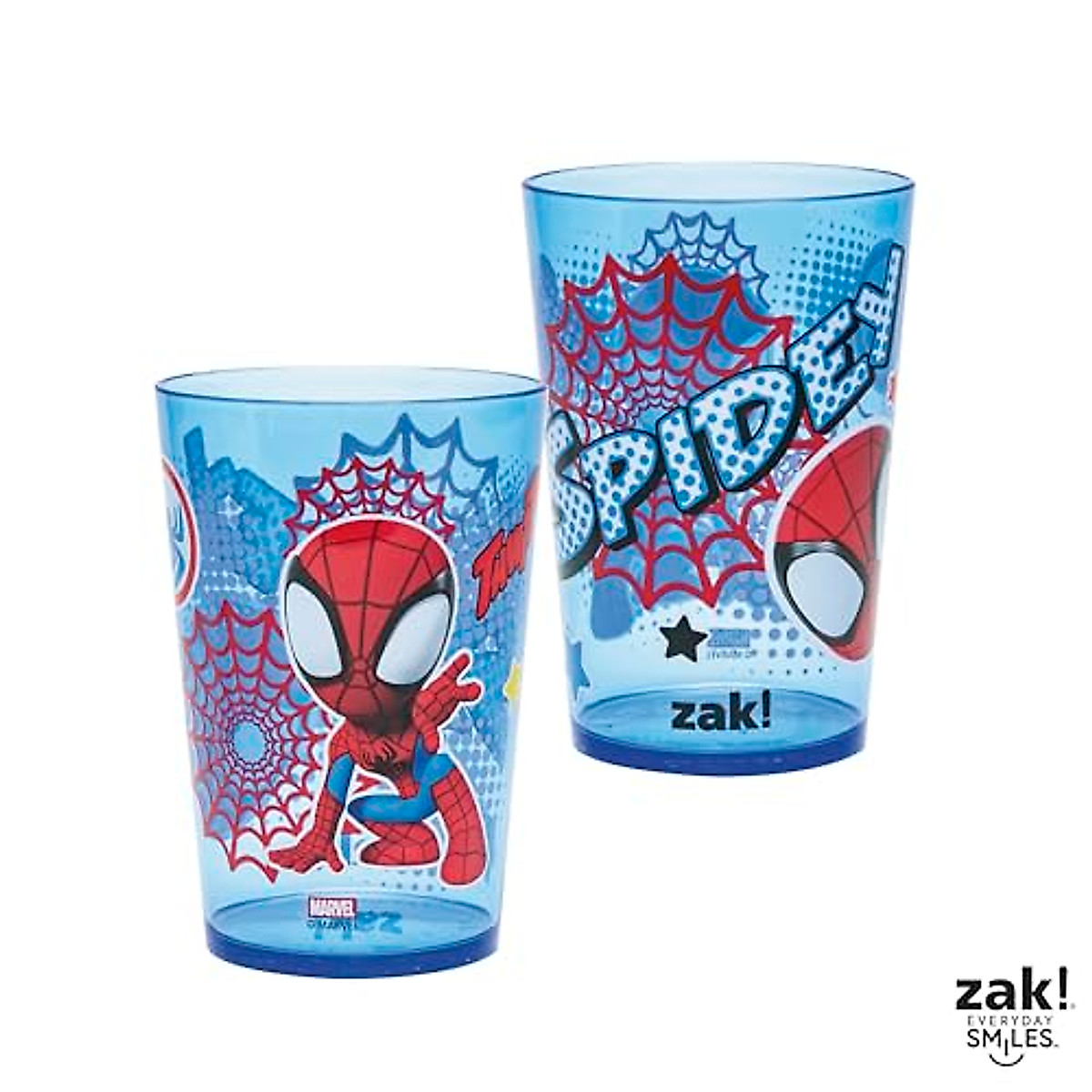 Zak Designs Marvel Spider-Man Nesting Tumbler Set for At Home, 14.5oz Non-BPA Plastic Cups, 4-Pack (Spidey and His Amazing Friends)