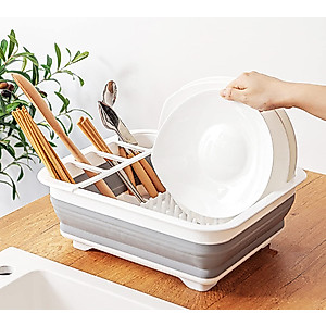 udNmlaiebot Dish Drying Rack, Collapsible Dish Drainer with Drainer Board, Popup and Collapse for Easy Storage Dish, Portable Dish Drainer Organizer for Kitchen RV Campers(Grey-White), Navy