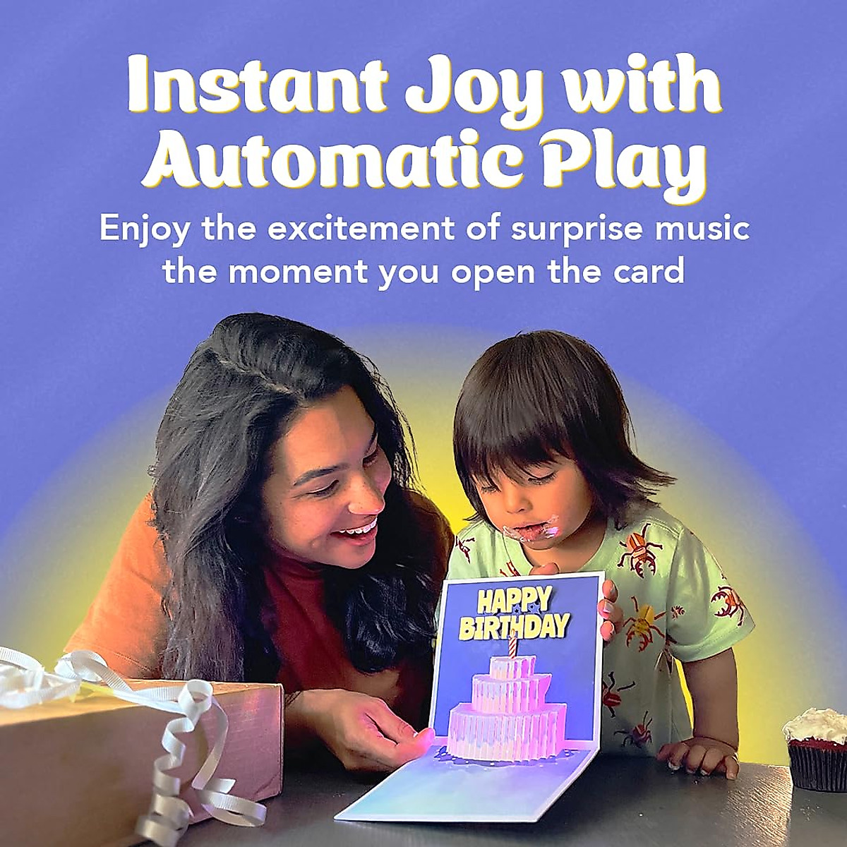 100 GREETINGS Birthday Cards with Lights & Music - Happy Birthday Card Mom, Birthday Gift for Son, Birthday Cards Women & Men, 1 Pop Up Birthday Card (White Cake)