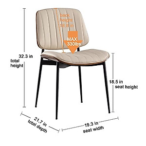 LUNLING Dining Chairs Set of 2 Mid Century Modern Retro Faux Leather Chair with Walnut Bentwood Upholstered Seat Metal Legs Adjustable Foot for Kitchen Dining Room Chairs(Beige)
