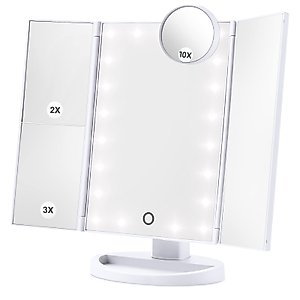 HAMSWAN Makeup Mirror Vanity Mirror with Lights, Lighted Makeup Mirror with 1X 2X 3X 10X Magnifying, Touch Control Design, Dual Power Supply, Portable LED Makeup Mirror, Women Gift (White+10X)