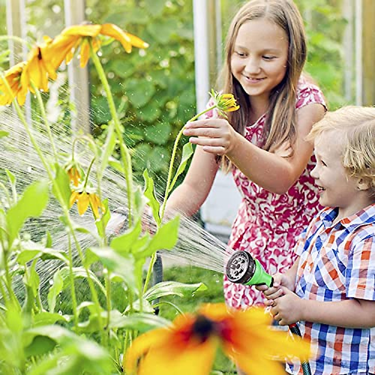 TOP DOG Rubber Garden Hose 30FT, No Kink Garden Water Hose With 7 Function Nozzle and Solid Brass Fittings Extra Strength Durable Gardening Flexible Hose for Garden/House/Car/Yard Washing