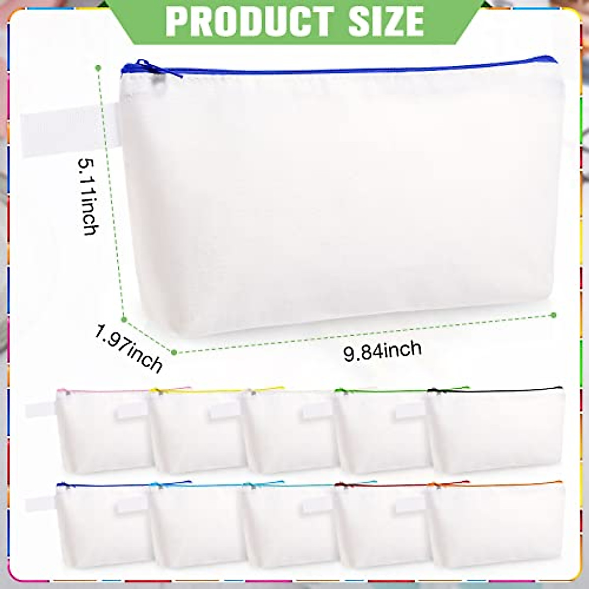 30 Pieces Makeup Bags in Bulk Canvas Pencil Bag Travel Cosmetic Bags Blank DIY Craft Bag Canvas Pen Case Pencil Pouch Makeup Pouch Canvas Zipper Pouch Bags for Girls Teens (9.84 x 5.11 x 1.96 Inches)