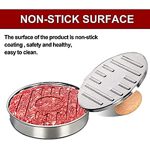 Mepple Burger Press with Non-Stick 100 Patty Papers, Hamburger Press Patty Maker with Wooden Handle, Burger Mold for Hamburger Meat Veggie BBQ, Barbecue Grilling Accessories and Kitchen Tool, 5” Dia