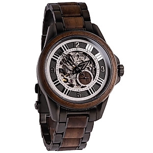 HOLZKERN Jemaa Men’s Watch, 43mm Silver Skeleton Dial, Brushed Stainless Steel Strap, Vintage Watch for Men