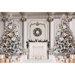 Kate 7×5ft (2.2×1.5m) Christmas Tree Photo Backdrop Xmas Palace Classic Indoor White Fireplace Gifts Decoration Photography Background for Christmas New Year Photographer Studio Props
