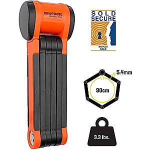 Kryptonite Evolution 790 Folding Bike Lock, Compact Lightweight High Security Anti-Theft Foldable Bicycle Lock with 2 Keys and Mount for E-Bikes Scooter Road Mountain Bikes, 90cm (35 in) Orange