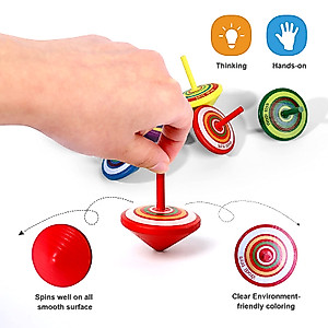 WODI Wooden Spinning Tops, 17 Pcs Wood Novelty Gyroscopes, Kids Handmade Painted Spinner, Kindergarten Toys, Vintage Craft Spin Top, Great Gift for Toddlers Girls Boys