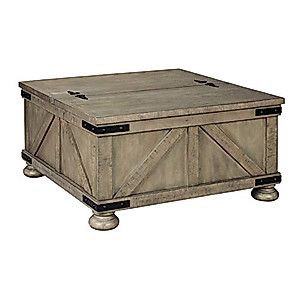 Signature Design by Ashley Aldwin Farmhouse Square Coffee Table with Lift Top for Storage, Grayish Brown