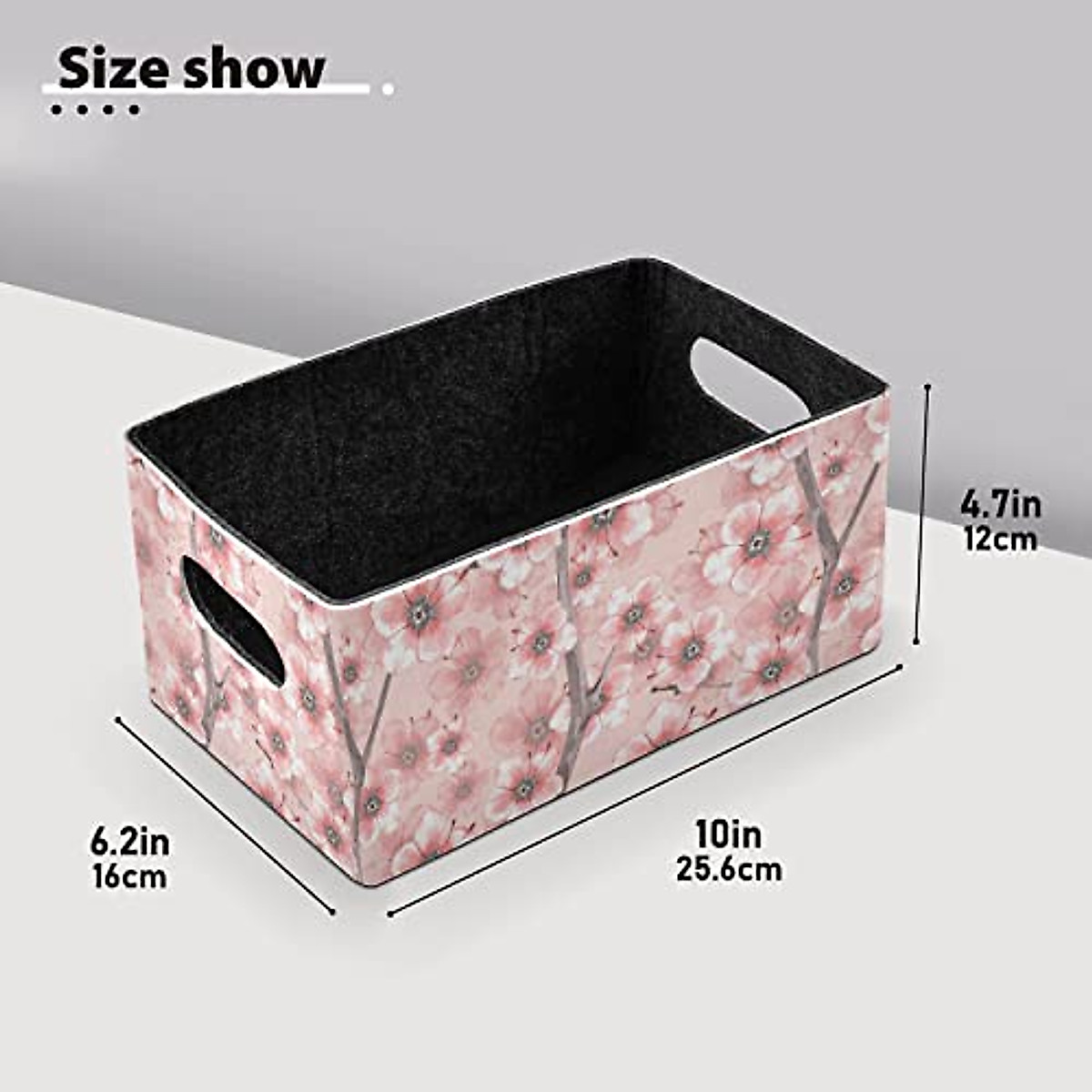J JOYSAY Pink Floral Storage Basket Felt Storage Bin Collapsible Felt Storage Toy Chest Organizer for Kids Bedroom Magazine