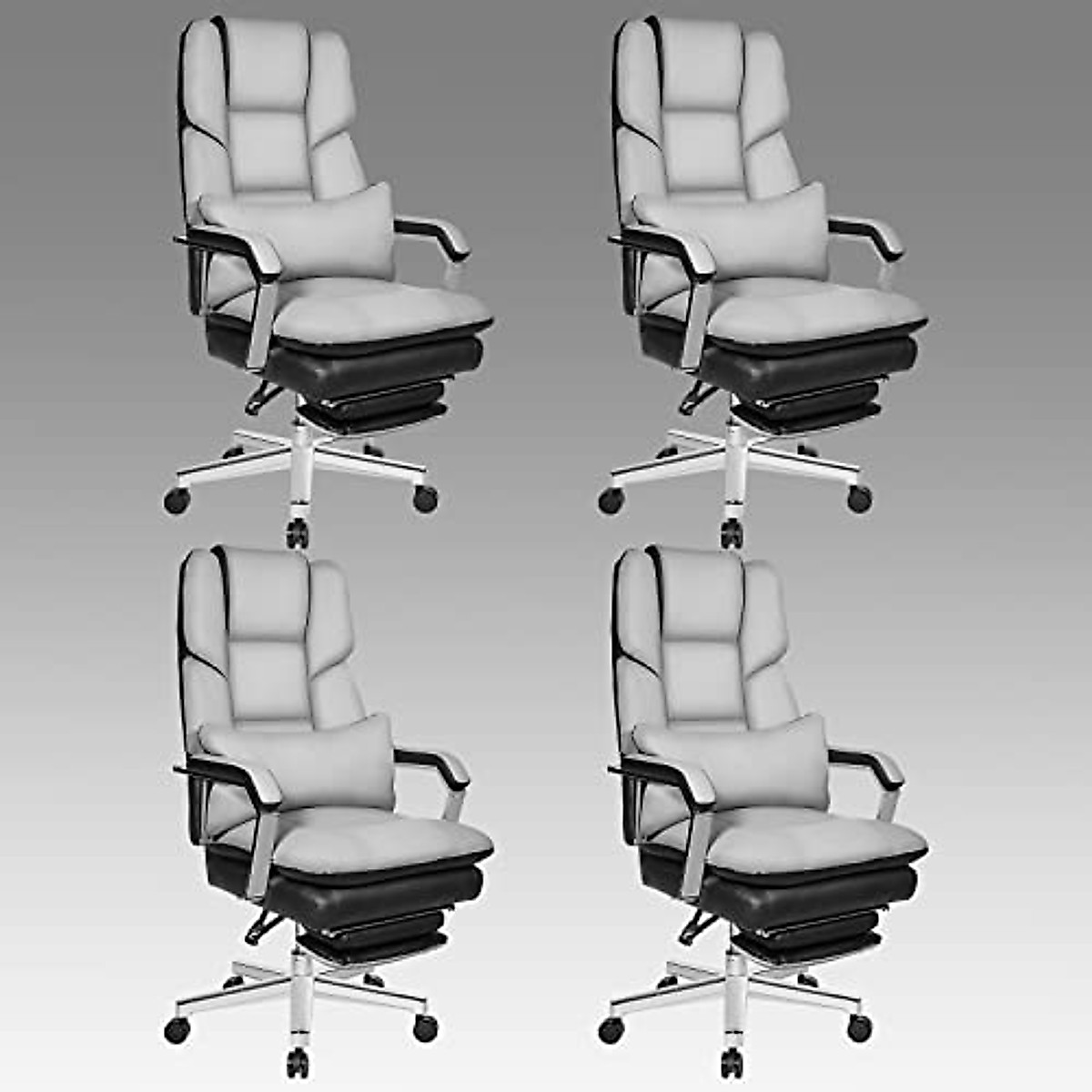 SeekFancy Reclining Office Chair with Footrest, Big and Tall Office Chair 500lbs Wide Seat with 170°Backrest, High Back Leather Managerial Chair Lumbar Support，Grey Executive Office Chair Set of 8