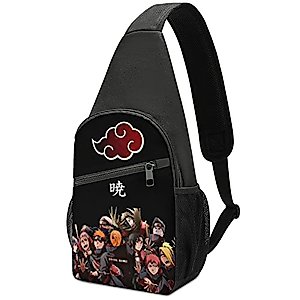 Small Sling Crossbody Bag Anime Printing Multifunction Chest Shoulder Bag Waterproof Hiking Travel Bag with Adjustable Strap for Women Men (Black)