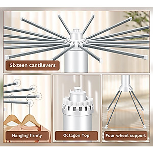 AUXTUR Clothes Drying Rack Wheels Foldable with Quadruped Support|Portable Laundry Drying Rack Hanger with Tail & Bottom Pulley - Convenient Storage & Outdoor Laundry Rack for Hanging Clothes