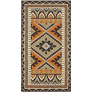 SAFAVIEH Veranda Collection 2'7" x 5' Green / Terracotta VER096 Boho Indoor/ Outdoor Non-Shedding Easy--Cleaning Patio Backyard Porch Deck Mudroom Area--Rug