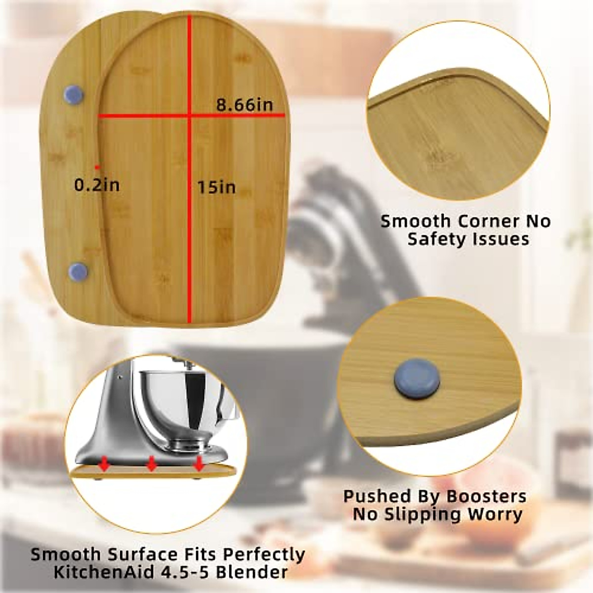 YOUNGER-RIS Bamboo Mixer Slider Compatible with KitchenAid 4.5-5 Qt Mixer Sliding Tray Appliance Slider Stand Mixer Sliding Tray Sliding Mat Pad Mixer Mover for Tilt Head KitchenAid Stand Mixer