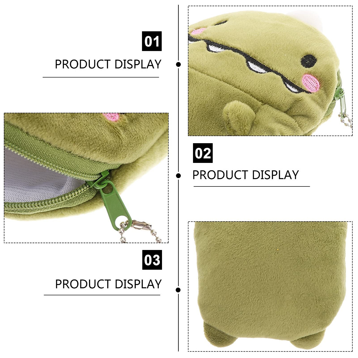 FENICAL Dinosaur Plush Coin Purse Fluffy Cute Hand Bag Mini Wallet Card Pouch Zipper Change Phone Holder for Women Girls Kids