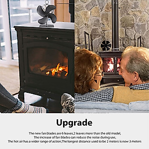 Ahageek Fire Fans for Stove, 6-Blades Stove Fan Silent Operation with Stove Thermometer for Wood/Log Burners/Fireplace Fan/Eco Friendly & Increased Efficient for Large Room