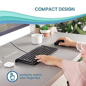 Perixx PERIBOARD-407B US, Wired USB Mini Keyboard with 11 Hot Keys - Glossy Black - US English Layout