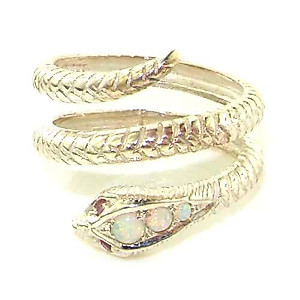 LetsBuyGold 925 Sterling Silver Natural Opal and Ruby Womens Anniversary Ring - Size 9.25