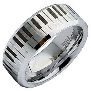 MJ Metals Jewelry White Tungsten Carbide Piano Keyboard Design 6mm Brushed Finish with a Polished COMFORT FIT Wedding Band Size 6.5