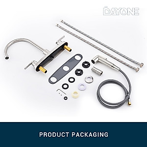 DAYONE Kitchen Faucet with Side Sprayer 2 Handle Brushed Nickel, 8 Inches 4 Holes Centerset Kitchen Sink Faucet, Pull Out Stainless Steel Sink Faucets for RV Laundry Bar with Supply Lines, DAY-CR2001