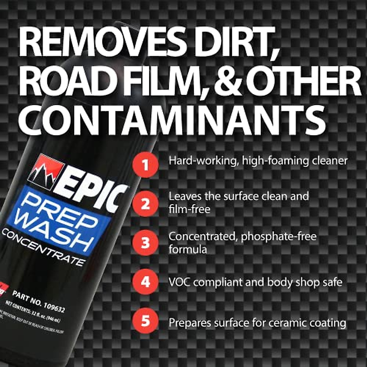 Malco EPIC™ Ceramic Prep Wash Concentrate – Prepare Your Car for Ceramic Coating/Powerful Detergent for Removal of Dirt, Road Film, Brake Dust and Other Soils / 32oz (109632)