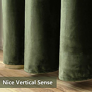 MIULEE Velvet Curtains Olive Green Elegant Grommet Curtains Thermal Insulated Soundproof Room Darkening Curtains/Drapes for Classical Living Room Bedroom Decor 52 x 84 Inch Set of 2
