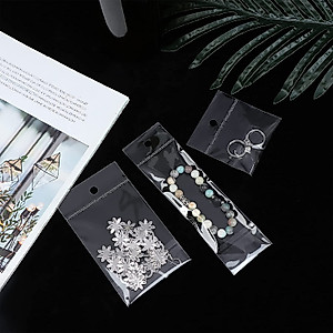600 Pieces Self-Sealing Bag with Hang Hole 6 Sizes Clear Hanging Bags Resealable Cellophane Bags Clear Adhesive Plastic Bags for Packaging Jewelry Necklaces