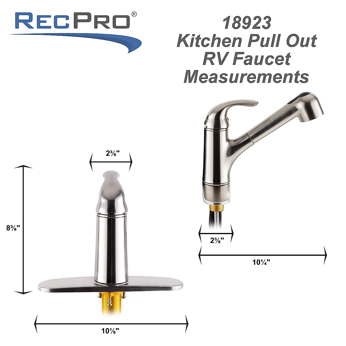 RecPro RV Kitchen Pull Out Faucet | Deck Brushed Nickel | WWFAU1 1812-50BN | Camper | Trailer | Fifth Wheel