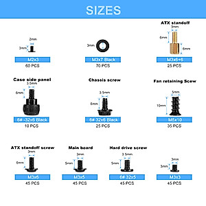 WELLOCKS Computer Standoffs Screws 405 pcs Black PC Screws Accessories Kit for HDD Hard Drive Case Fan Power Card Graphics Chassis CD-ROM Motherboard for Replacement DIY Installation(D280)