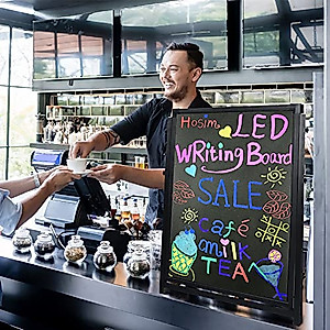 Hosim Standing A-Frame LED Message Writing Board, 32” x 24" Illuminated Erasable Neon Effect Restaurant Menu Sign, Flashing Mode DIY Message Chalkboard for Kitchen Wedding Promotions