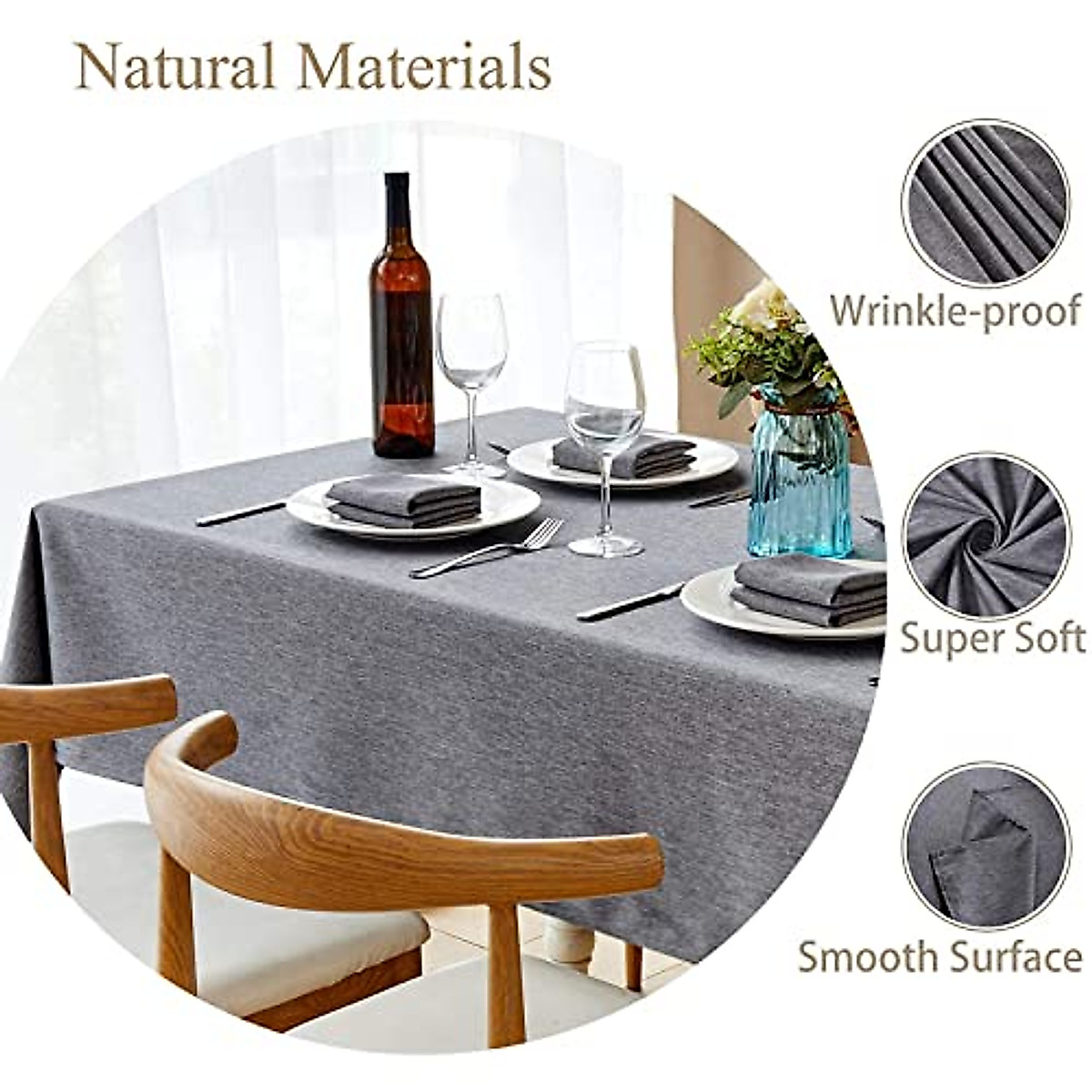 Mebakuk Rectangle Tablecloth and Cloth Napkins Set of 12, Anti-Shrink Soft and Wrinkle Resistant Decorative Fabric for Wedding Party Restaurant Dinner Parties (60 x 84 Inch - Dark Grey)